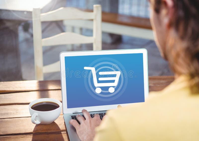 Person Using Laptop with Shopping Trolley Icon Stock Photo - Image of ...