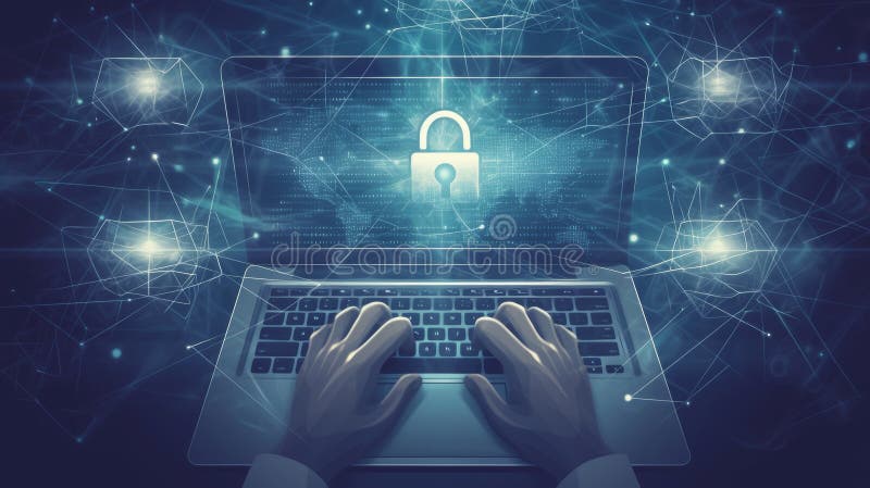 Cyber Security Concept with Laptop and Data Protection Visuals Stock ...