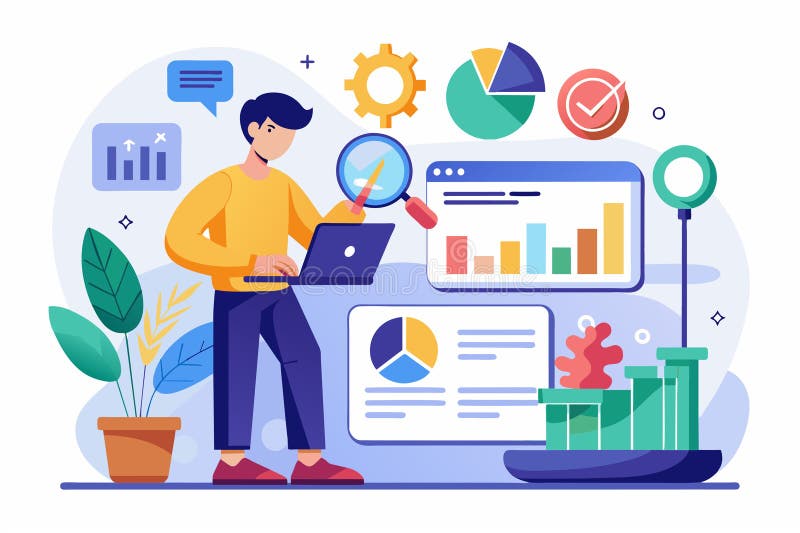 A Person is Using a Laptop To Analyze Data, Surrounded by Various ...