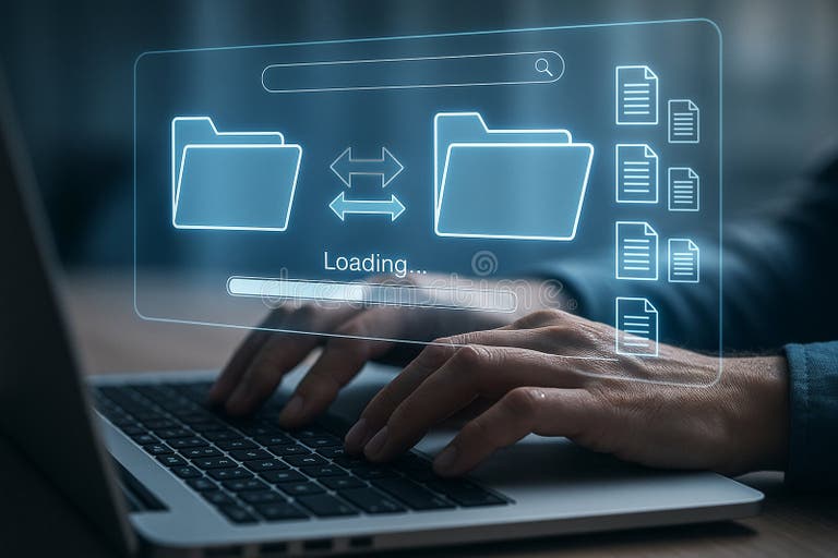 Data Transfer File Sharing Concept Person Using Laptop for Uploading ...