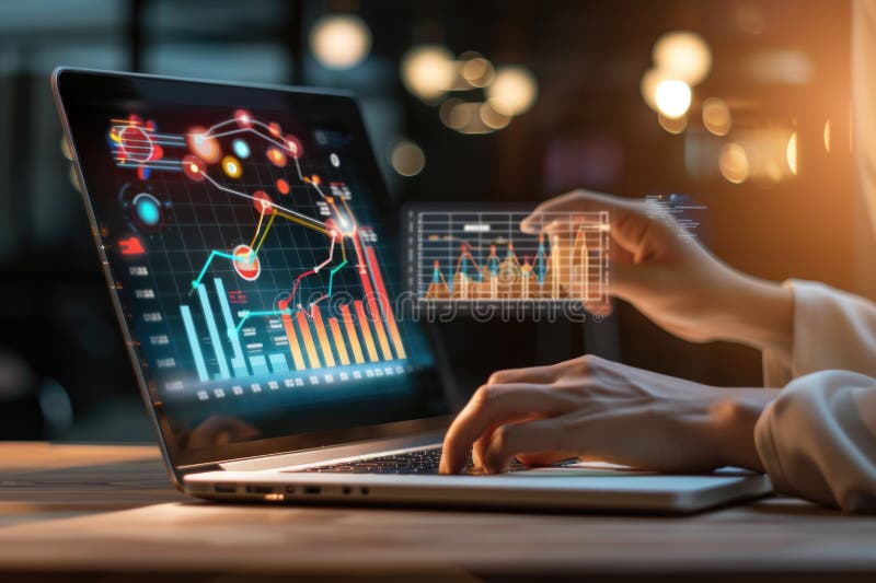 A Person is Using a Laptop To View Graphs and Charts by AI Generated ...