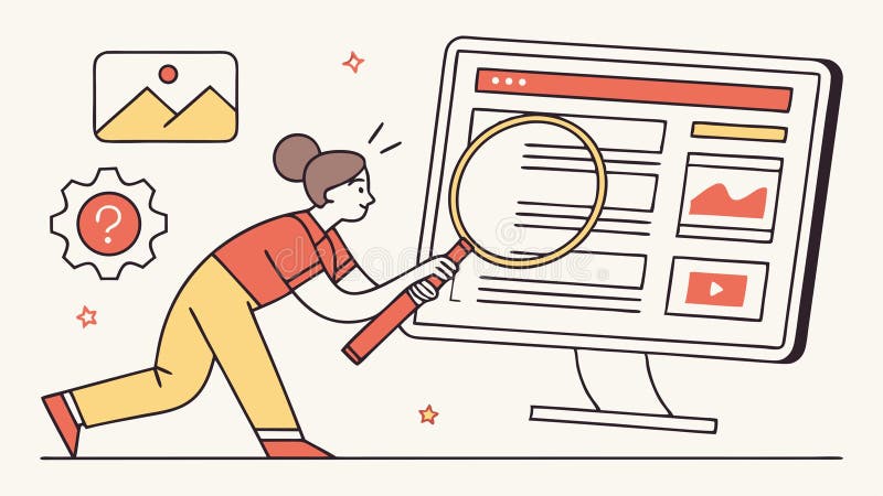 Person Using Magnifying Glass To Examine Computer Screen Details, Vector Design Generative AI ...