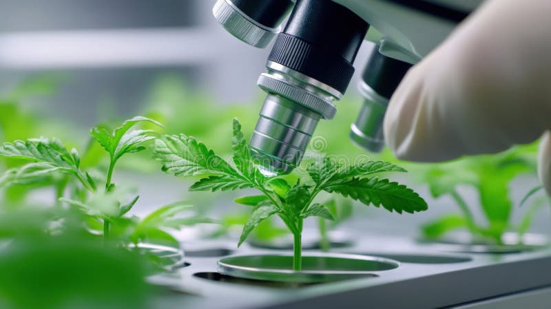 A Person is Using a Microscope To Examine Plants in Pots, AI Stock ...