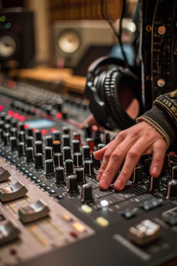 A Person is Using a Mixer To Mix Music in the Studio, AI Stock Image ...