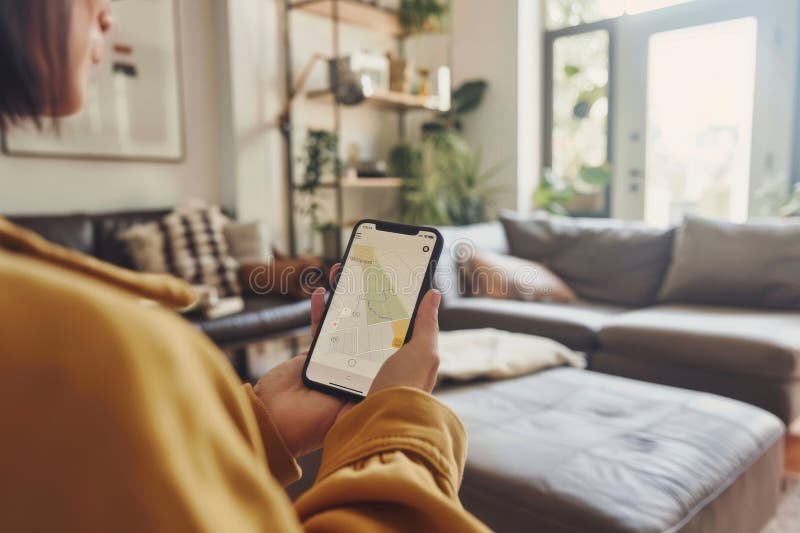 Person Using a Mobile App for Delivery Tracking in a Cozy Home Setting ...