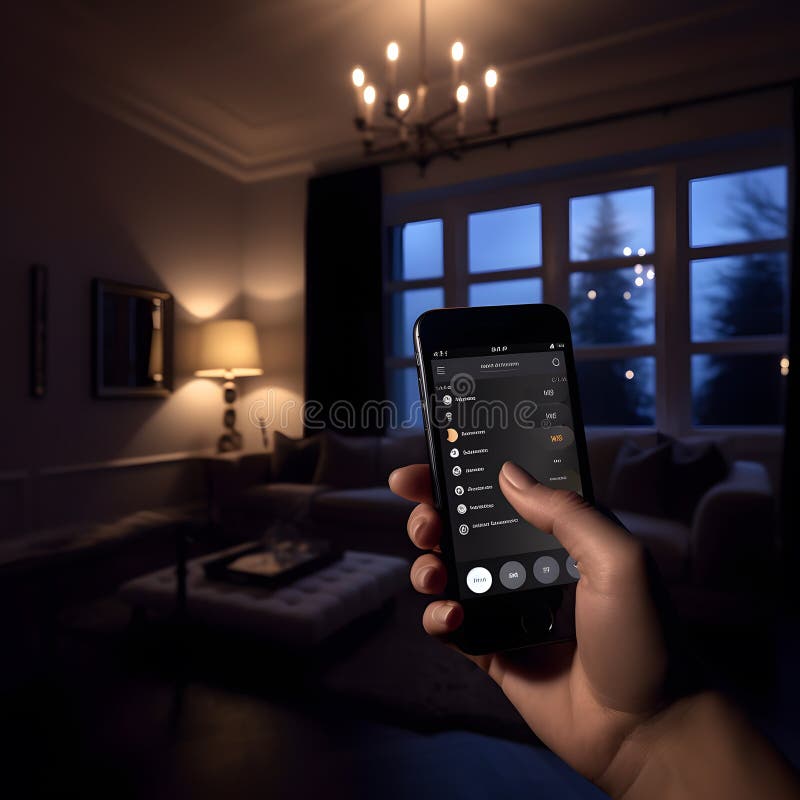 A Person Using a Mobile App To Control the Lighting and a Two Created ...