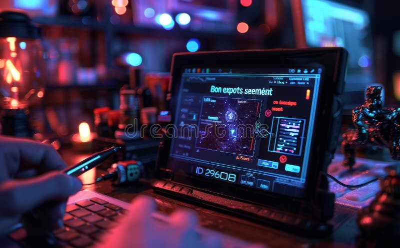 Person Using an Online Checkbox Tool on a Futuristic Tablet in a Dimly ...