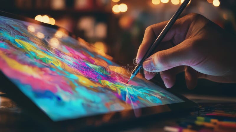 Person Using a Pen To Draw on a Digital Tablet in a Modern Workspace ...