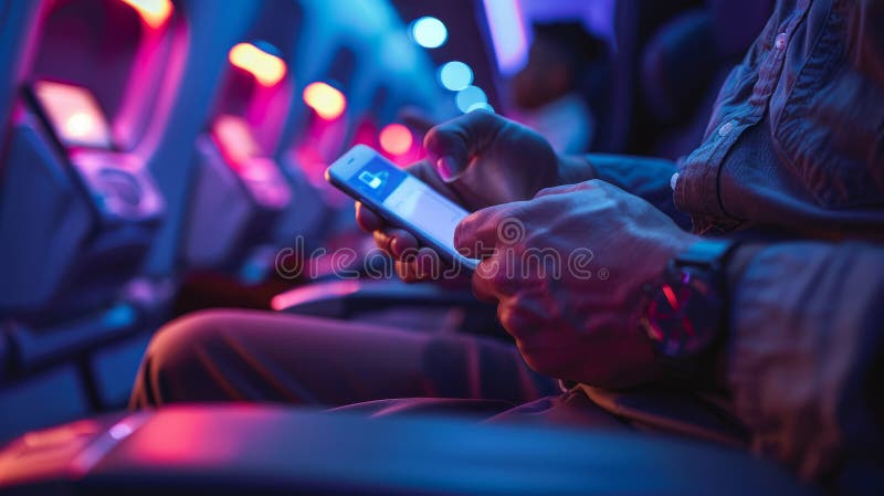 Person Using Phone on Airplane Stock Image - Image of passenger, media ...
