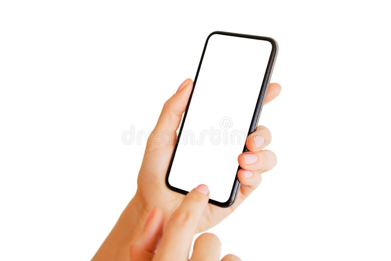 Person Using Phone with Empty White Screen. Mobile App Mockup. Stock ...