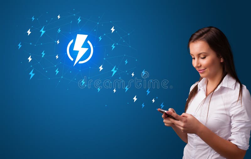 Person Using Phone with Power Concept Stock Illustration - Illustration ...