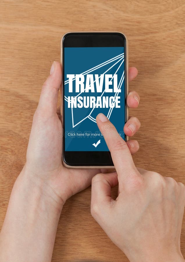 Person Using a Phone with Travel Insurance Concept on Screen Stock ...