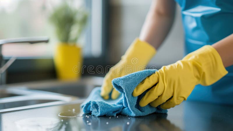 Person Cleaning Kitchen Counter with Rag Stock Image - Image of clean ...