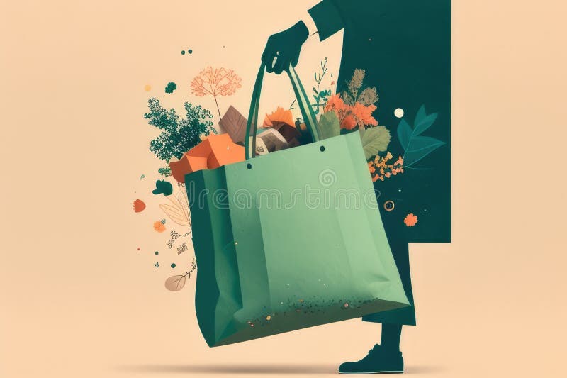 Person Using Reusable Shopping Bag instead of Plastic Bag AI Generation ...