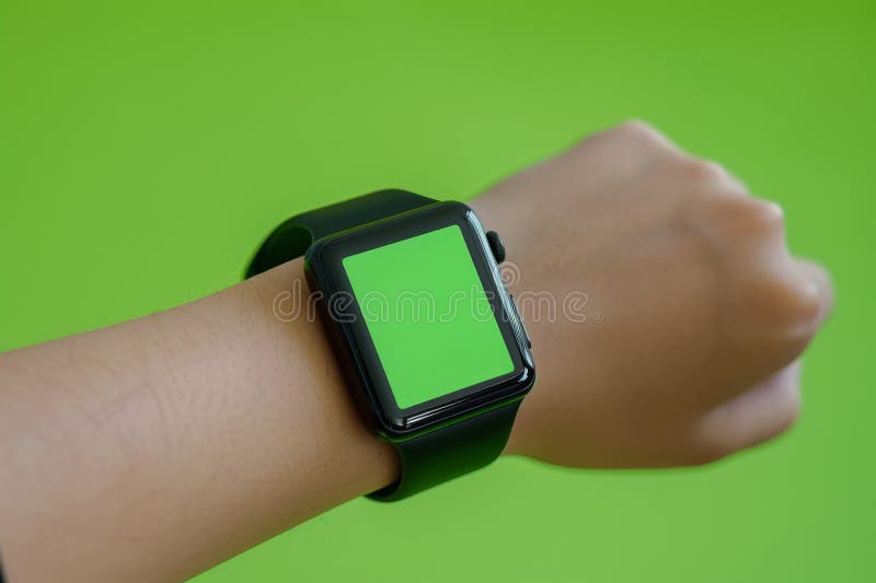Person Wearing Smart Watch with Green Screen on Wrist Stock Photo ...