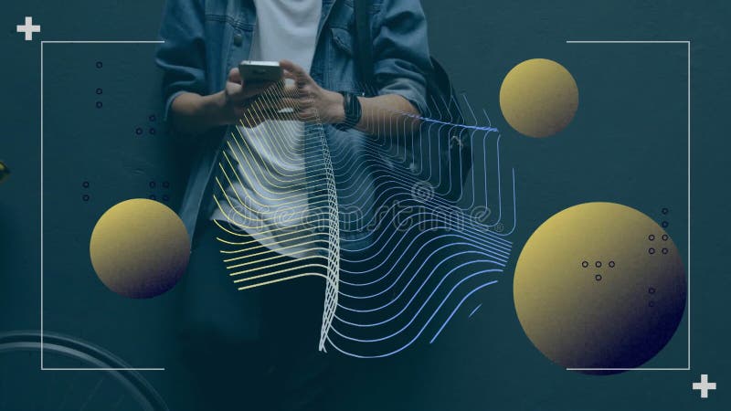 Person Using Smartphone with Abstract Wave and Sphere Animation Overlay ...