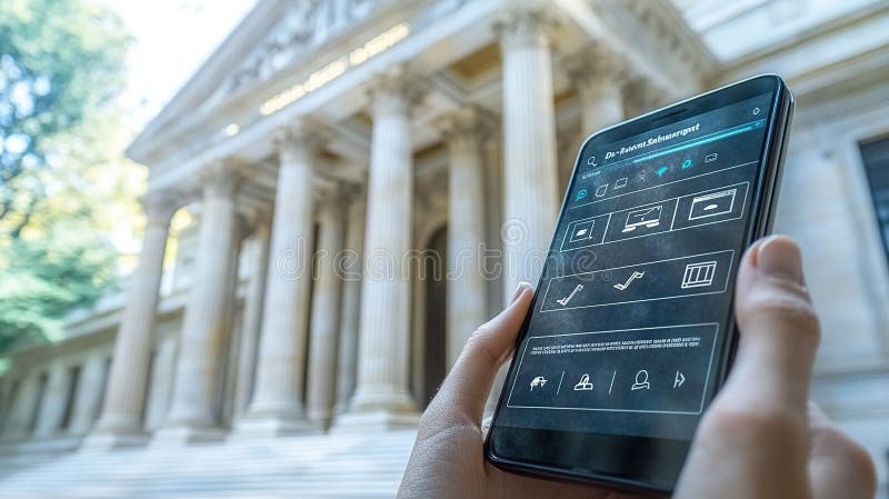 Person Using Smartphone with App Interface in Front of an Elegant ...