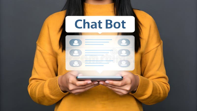 Person Using Smartphone with Chatbot Interface. Modern Virtual ...