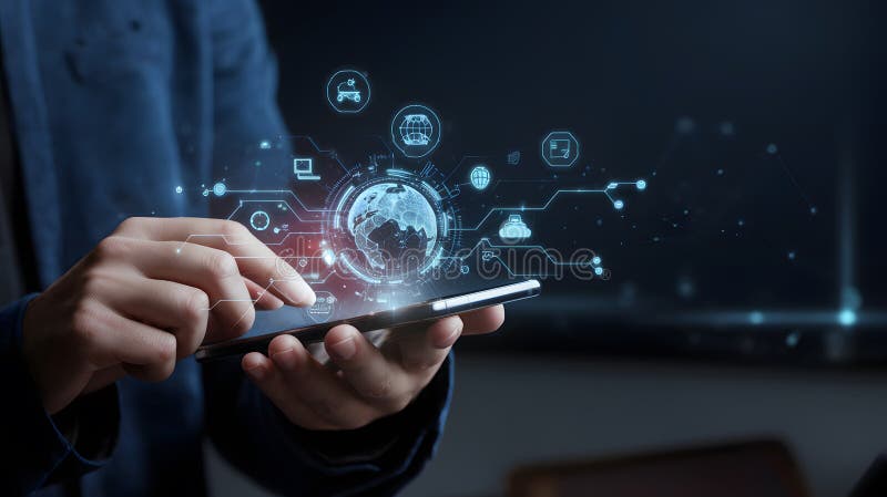 Global Network Digital Technology Mobile Phone Interface Futuristic ...