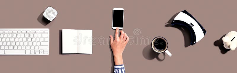 Person Using a Smartphone with Other Digital Devices Stock Photo ...
