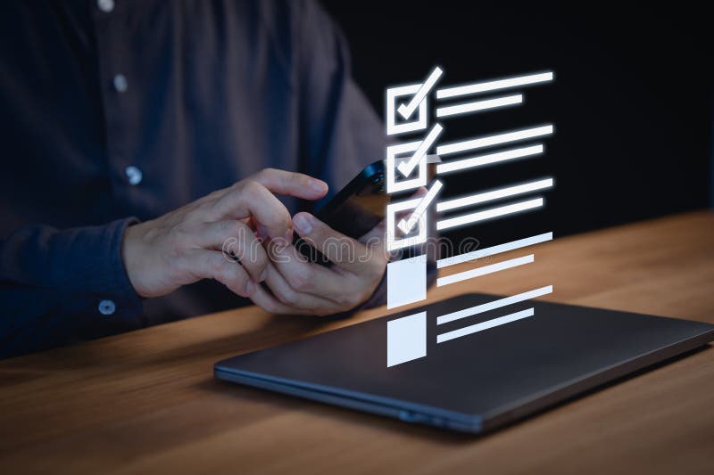 Person Using a Smartphone To Check Items Off a Digital Checklist ...