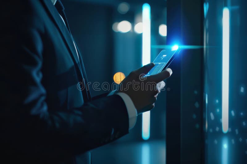 Person Using a Smartphone To Unlock a Secure Door with Digital ...