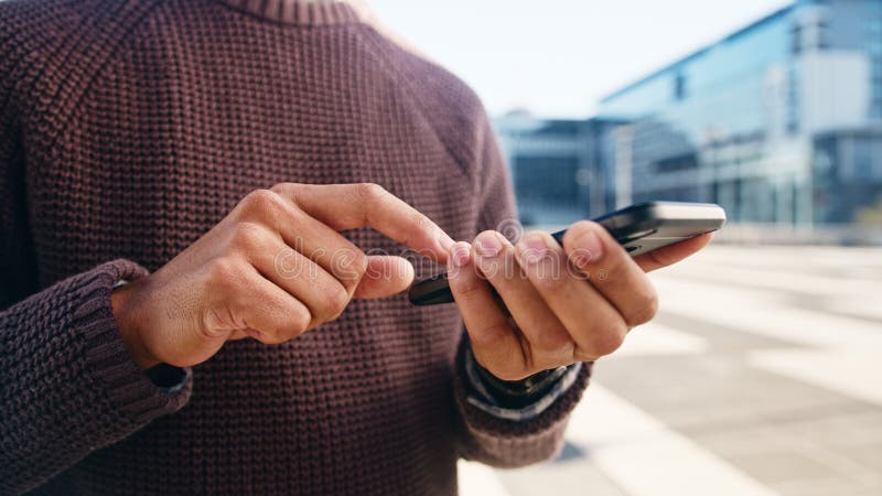 Person Using Smartphone Urban Setting Close Up Hands Mobile Device ...