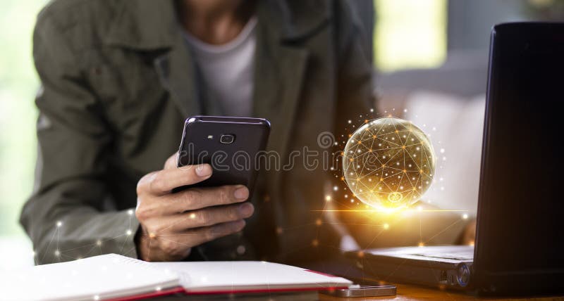 Connection, Communication with Smartphone and Internet 5g World Network ...