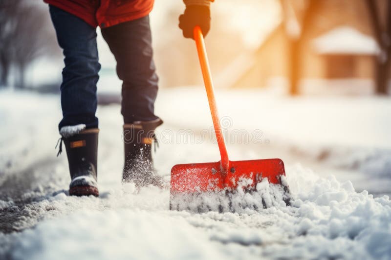 A Person Using a Snow Shovel To Clear Snow from a Path after a Winter ...