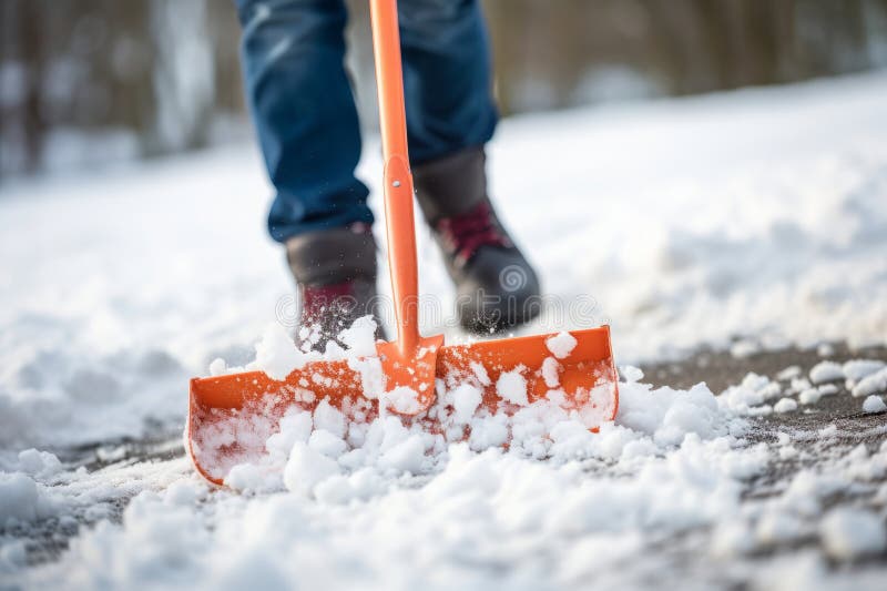 A Person Using a Snow Shovel To Clear Snow from a Path after a Winter ...