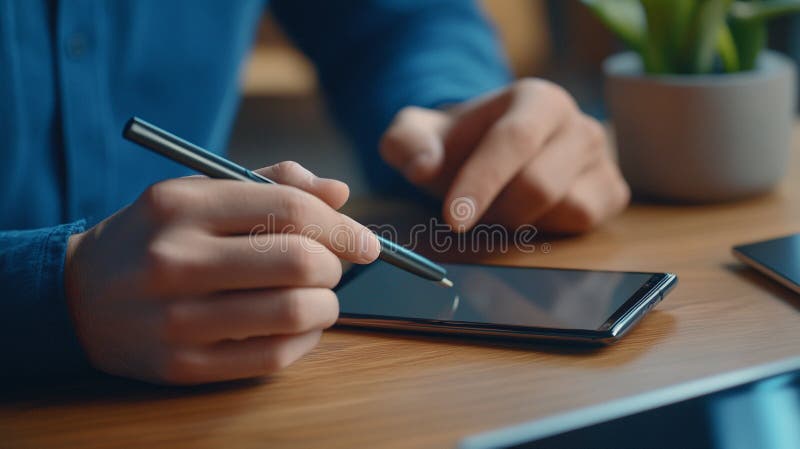 Person Using Stylus on Tablet Close Up Hands Technology Digital Screen ...