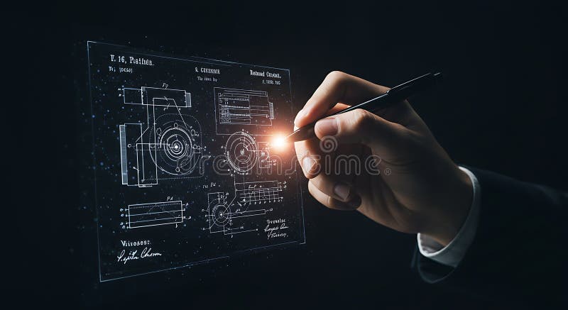 Hand Drawing Technical Diagram on Transparent Display with Stylus Stock ...