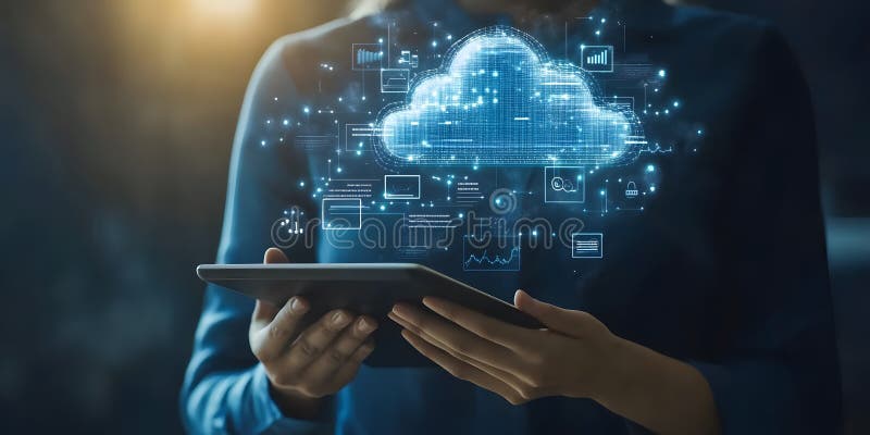 A Person is Using a Tablet with a Blue Screen that Has a Lot of Icons ...