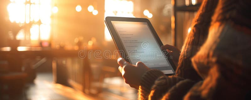 Sleek Tablet Held at Eye Level Showing Notification Pop-up, Soft ...