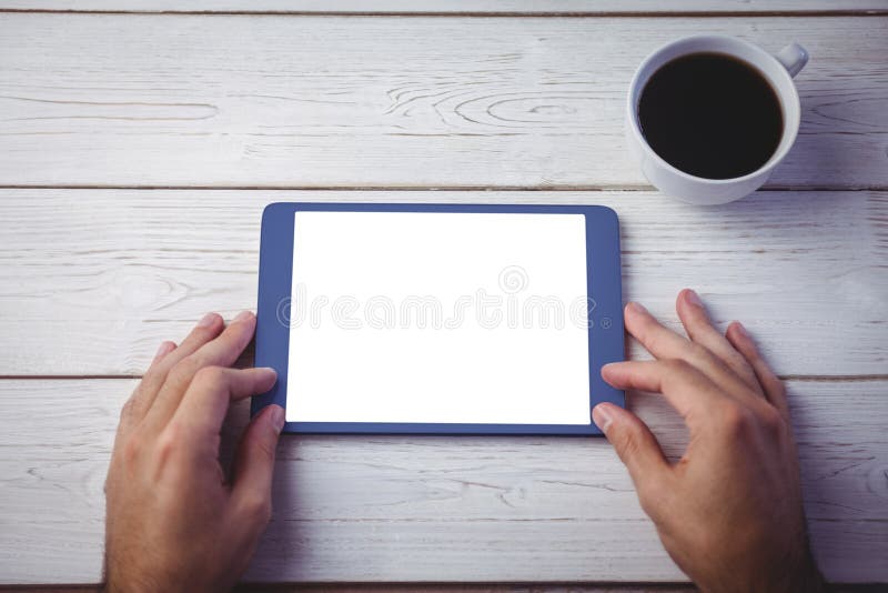 Person using tablet stock image. Image of coffee, touchscreen - 60542381