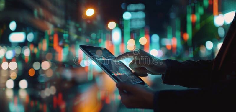Person Using a Tablet in a Dark Room Stock Image - Image of connection ...