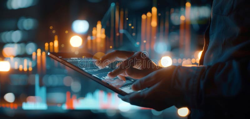 Person Using a Tablet in a Dark Room Stock Illustration - Illustration ...