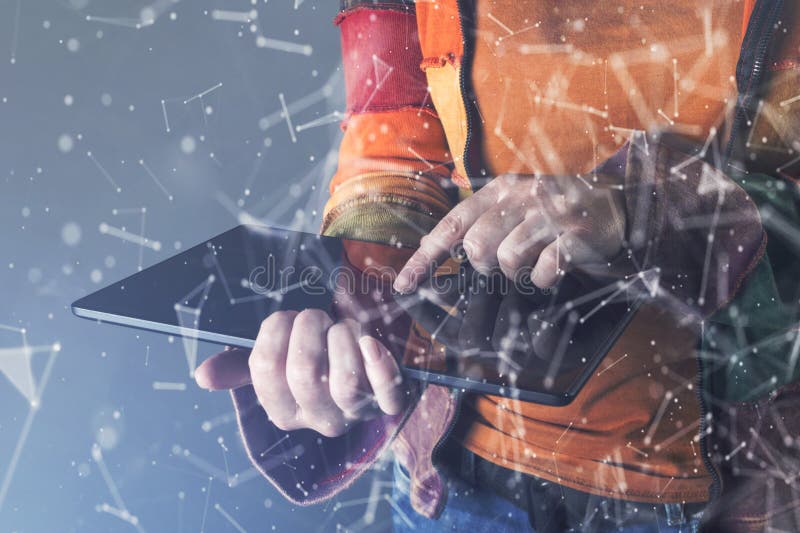 Person Using a Tablet in Deep Web Cyberspace. Stock Photo - Image of ...