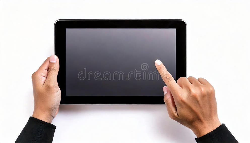 Person Using a Tablet Device with a Blank Screen for Apps and ...