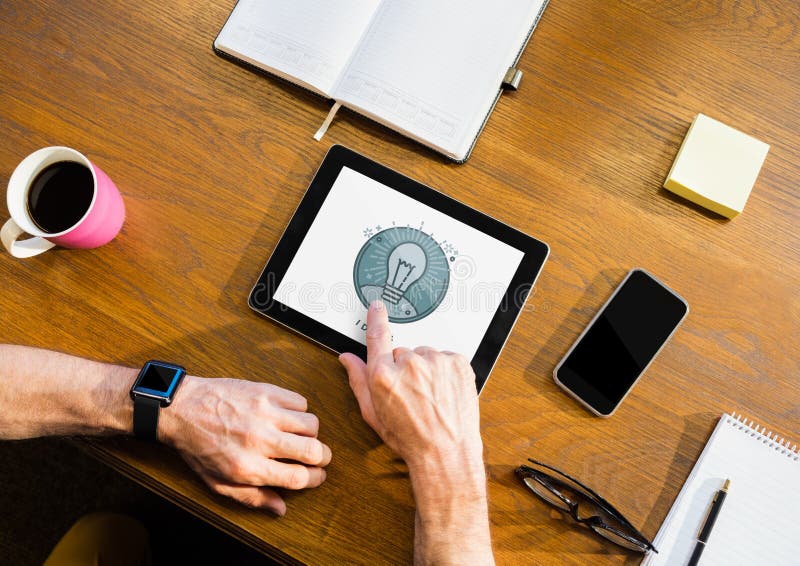 Person Using a Tablet with Education Icon on the Screen Stock Photo ...