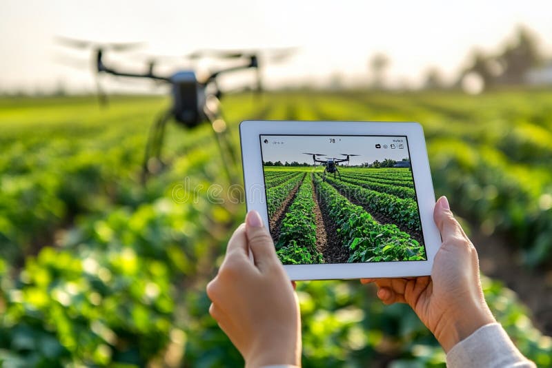 Person Using a Tablet in a Field of Crops, Applying Technology for ...