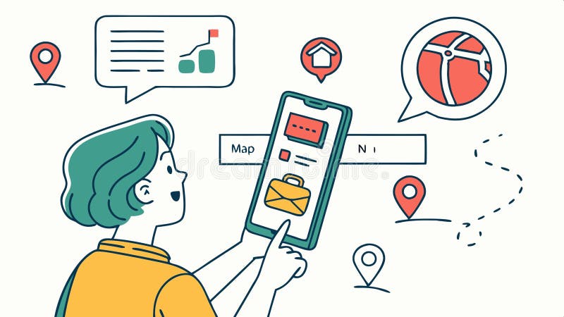 Person Using Tablet with Location Icons for Navigation and Search ...