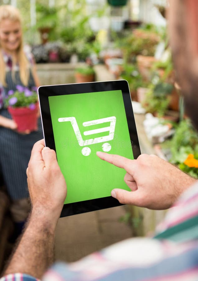 Person Using Tablet with Shopping Trolley Icon Stock Image - Image of ...
