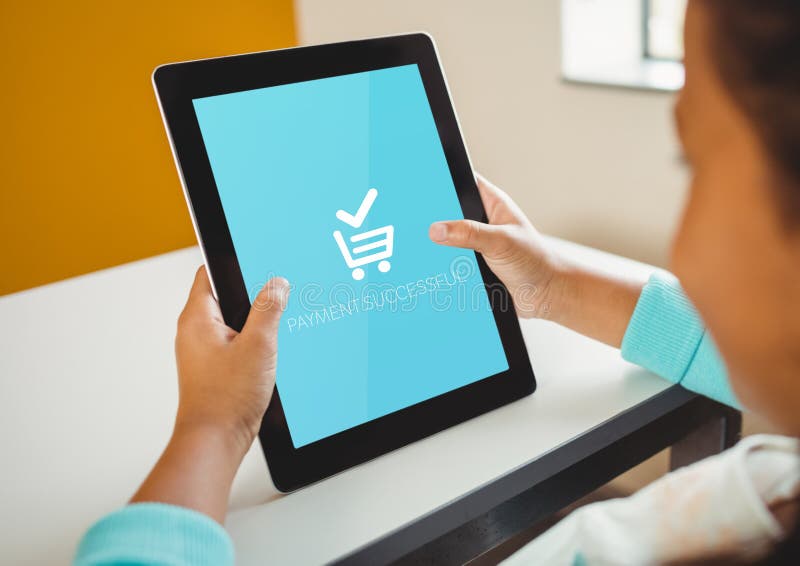 Person Using Tablet with Shopping Trolley Icon Stock Image - Image of ...