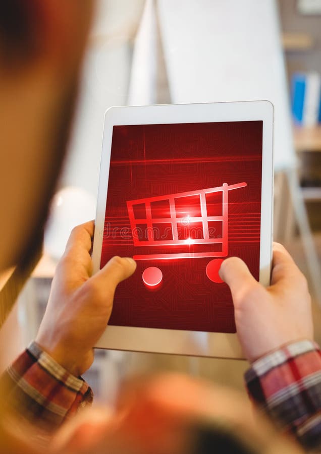Person Using Tablet with Shopping Trolley Icon Stock Image - Image of ...