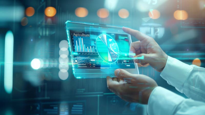 Person Using a Tablet with a Sophisticated Data Analytics Interface ...