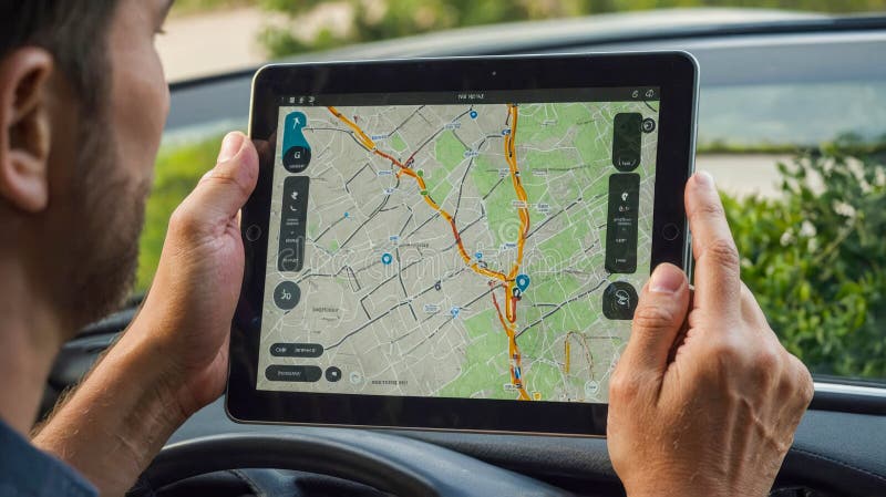 A Person Using a Tablet To Navigate a Map while Driving, Highlighting ...