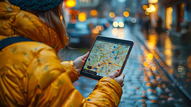 A Person Using a Tablet To Navigate a Map while Driving, Highlighting ...