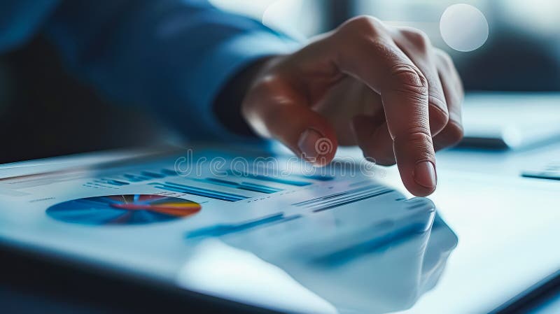 A Person is Using a Tablet To Point at a Graph. Stock Image - Image of ...