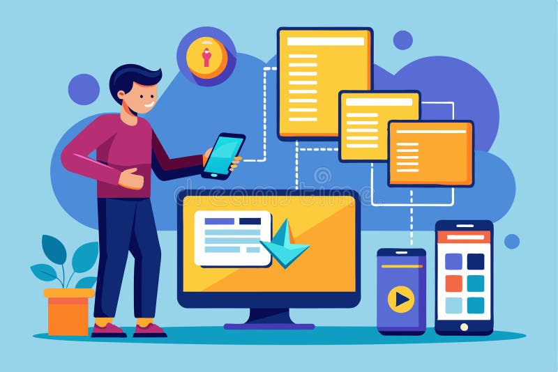 A Person is Using a Tablet To Transfer Files from Their Computer To a Mobile Device in a Bright ...